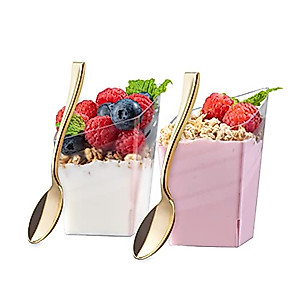 Mini Dessert Cups Veggie Appetizer Cups, Mini Square Shooters, Clear Plastic Cups Pudding Cups Disposable Yogurt Cups parfait cups 2oz Square dessert cups for Tasting, 24 Count