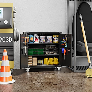 SUPEER Metal Storage Cabinet with Wheels,Rolling Storage Cabinet with 2 Doors and Adjustable Shelves,Suitable for Garage,Home,Office,Gym,School-Assembly Required,Black