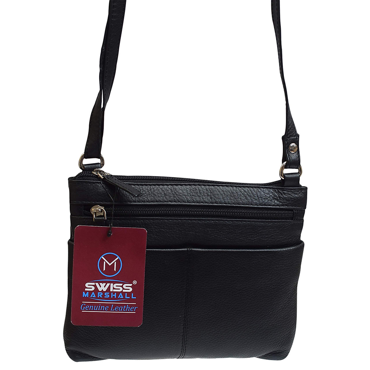 Swiss Marshall Womens Premium Leather Luxury Crossbody Shoulder Handbag Purse for Ladies (Black)