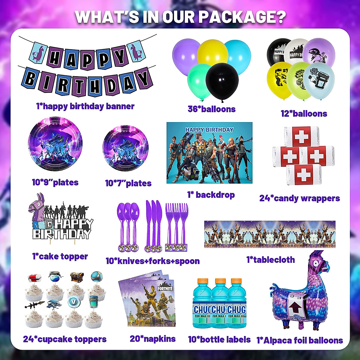 Video Game Party Supplies, Party Decorations for Boys Include Birthday Banner, Balloons, Backdrop, Tableware, Napkins, Foil Balloon, Chocolate Stickers and Bottle Labels