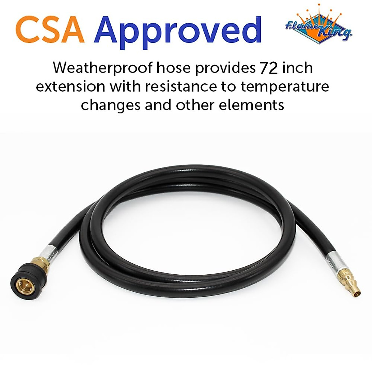 Flame King RV, Van, Trailer, Dual Quick Connect Hose, LP Gas Only, 72 Inch, 1/4 Inch ID - 100395-72 , Black