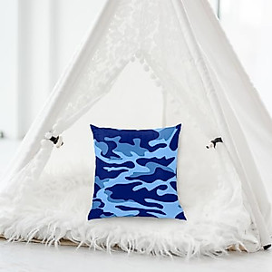 XMNYGJ Blue Camouflage Camo Throw Pillow Covers 20 x 20 Inch Decorative Square Cushion Case Soft Cozy Modern Pillowcase for Couch Sofa Bed Living Room Home Decor