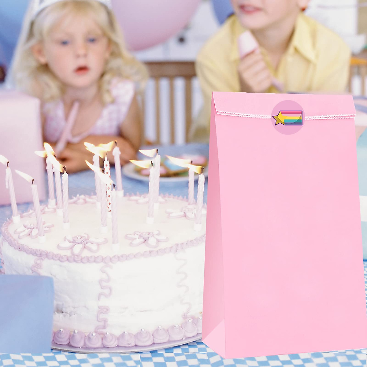 Oletx 30-Pack Pink Party Favor Paper Bags, 9'' Wrapped Treat Bags, Goodie Bags, Candy Bags, Paper Lunch Bags for Birthday Party, Babyshower, School Activitities