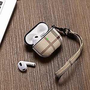 AirPods 3rd Generation Case ， Leather AirPods 3rd Case for Apple AirPods 3rd，AirPods 3 Luxury case, with Wrist Strap and Keychain, for Apple AirPods 3rd Generation 2021,(Eco-Friendly Leather)