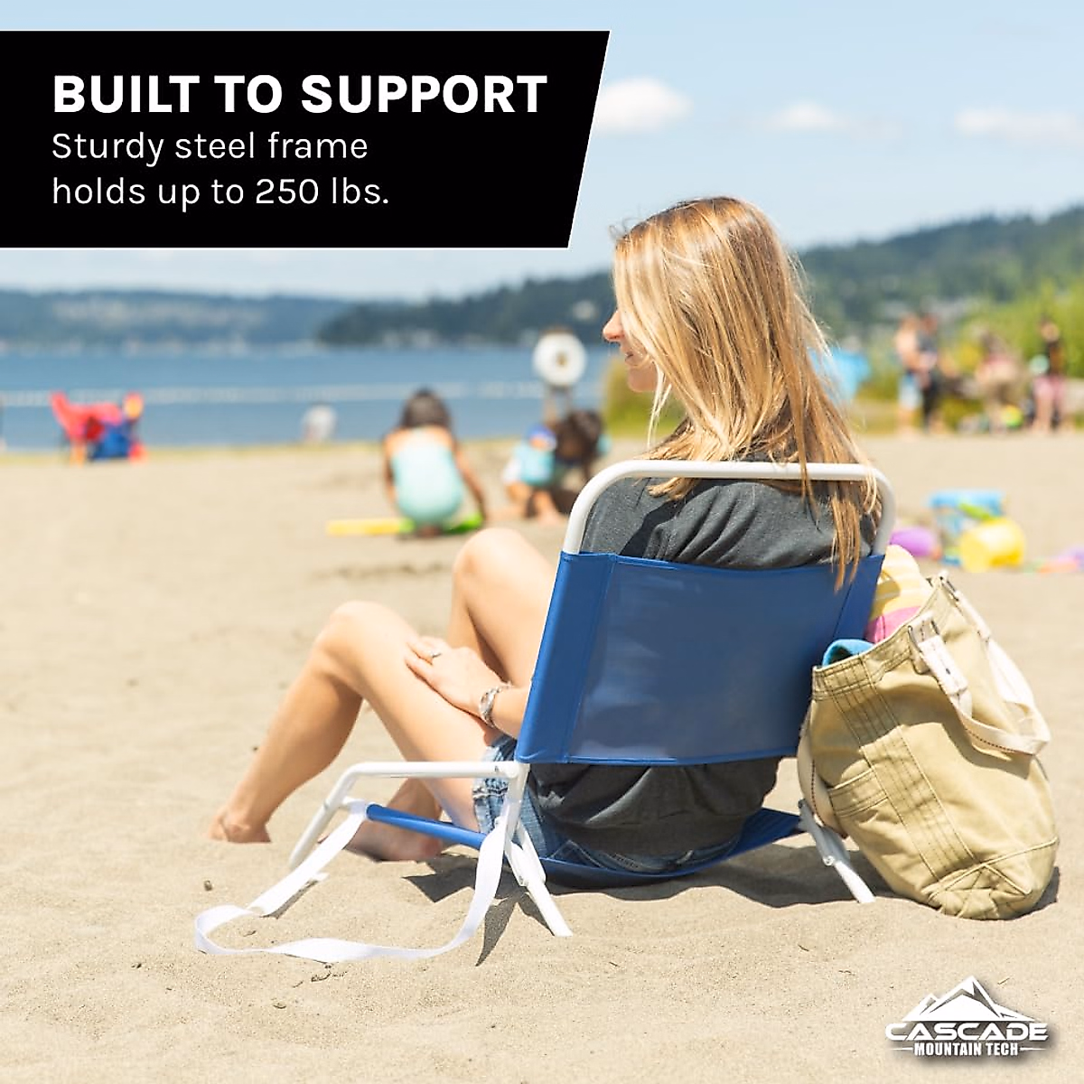 Cascade Mountain Tech Low Profile Beach Chair, One Size, Blue
