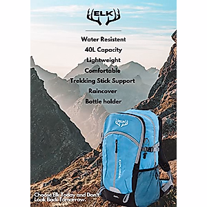 Elk 40L Hiking Backpack, Lightweight Waterproof Daypack with Rain Cover