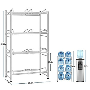5 Gallon Water Jug Holder of 4 Tiers Water Bottle Storage Rack Stand with Large Capacity for 8 Bottles Heavy Duty Water Bottle Organizer Save Space for Kitchen, Dining Room, Garage (Silver)