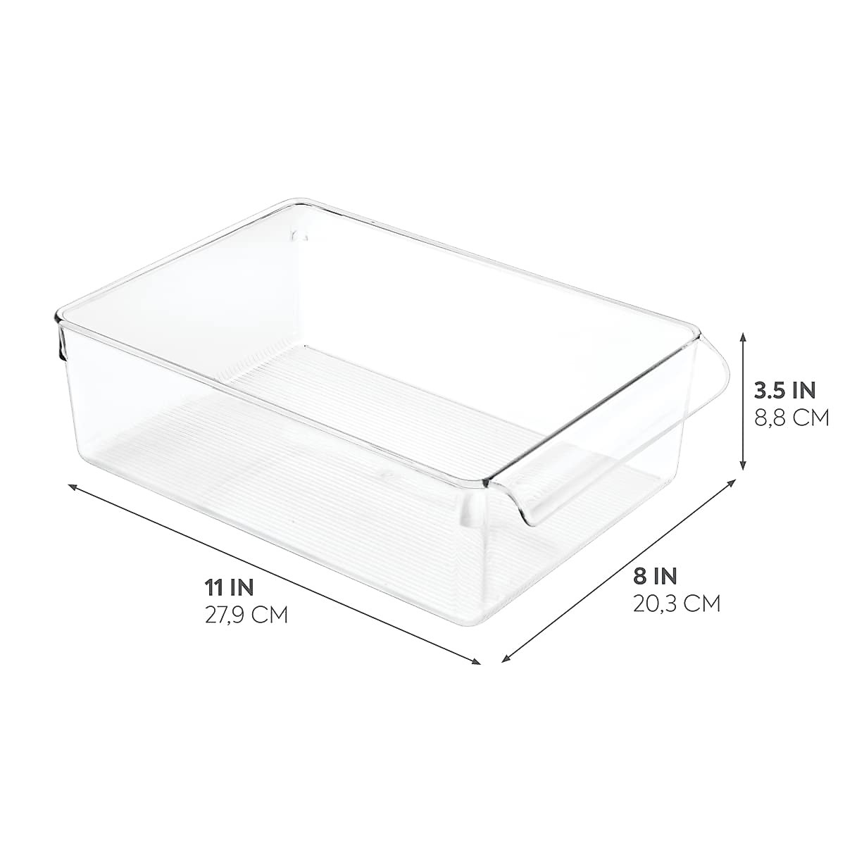 iDesign Linus Plastic Fridge and Freezer Storage Organizer Bin with Handle, Clear Container for Food, Drinks, Produce Organization, 8" x 11.5" x 3.5", Clear