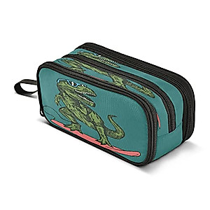 Large Capacity Pencil Case 3 Compartment Pouch Pen Bag Skateboard Dinosaur for Middle High School Office College