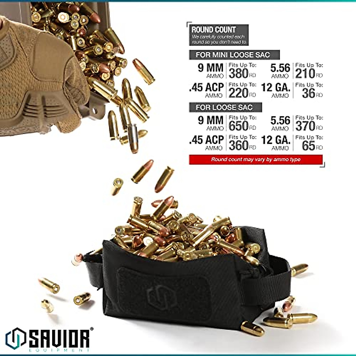 Savior Equipment Loose Sacs 4-Pack Tactical Ammo Pouch Firearm Ammunition Carrier Bag, ID Patches Included, Rifle Carbine Pistol Revolver Ammos Transportation Soft Case Hunting Shooting Range Gear