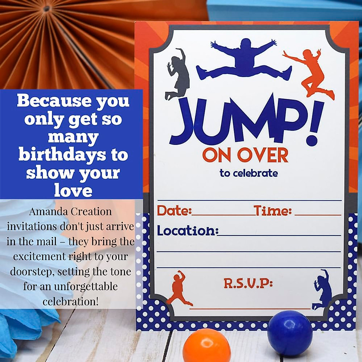 Jump Zone Bounce and Play Trampoline Park Jumping Birthday Party Invitations, 20 5x7 Fill In Cards with Twenty White Envelopes by AmandaCreation
