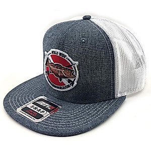 SPEARFISHING WORLD Snapback Hat Unisex Flat Bill Brim Adjustable Baseball Cap - Grouper with Speargun Logo (Light Chambray/White)