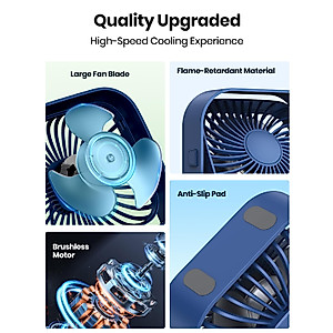 TOPK USB Desk Fan 2Pack Mini Personal Fan Portable, Strong Airflow & Quiet Operation, USB Powered, Three-Speed Wind Small USB Fan for Desk, 360° Rotatable Head for Home Office Table and Desktop Blue