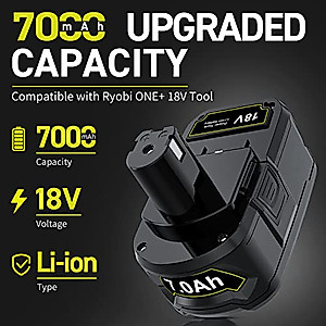 Bonadget Upgraded 2Pack 7.0Ah Replacement Battery Compatible with Ryobi 18V Battery with Holder for Ryobi ONE+ Lithium-ion Battery P102 P190 P108 PBP005 P189 P197 18 Volt Ryobi ONE Battery and Holder