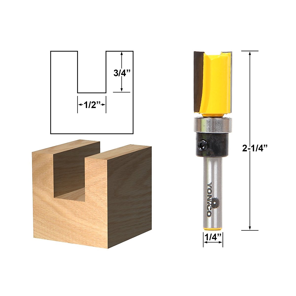 YONICO Router Bits Pattern Bit Flush Trim Set 4 Bit 1/2-Inch Diameter 1/4-Inch Shank 14422q