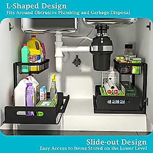 REALINN Under Sink Organizer and Storage, 2 Pack Pull Out Cabinet Organizer Slide Out Sink Shelf Cabinet Storage Shelves, Under Sink Storage for Kitchen Bathroom Cabinet