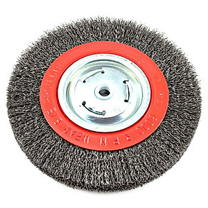 Forney 72762 Wire Bench Wheel Brush, Wide Face Coarse Crimped with 1/2-Inch and 5/8-Inch Arbor, 8-Inch-by-.014-Inch