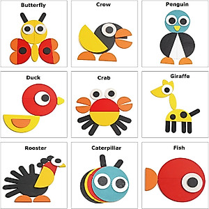 KUTOI Creative Animal puzzles for kids ages 3-5 | wooden shape puzzles for kindergarten classroom play - Educational Tangrams Game Brain Teaser Toy - Ideal STEM brain puzzles for kids.
