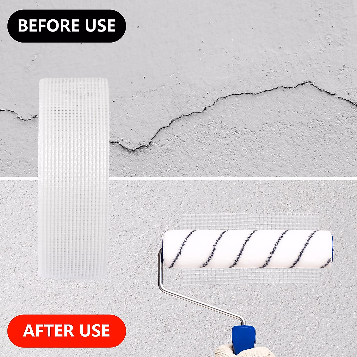 MIDELONG Drywall Joint Tape, 1.8 inch x 98 feet Heavy-Duty Self-Adhesive Fiberglass Drywall Mesh Tape Crack Patch Wall Repair Fabric for Wall Sheetrock Ceiling Crack Repairs, 1 Roll