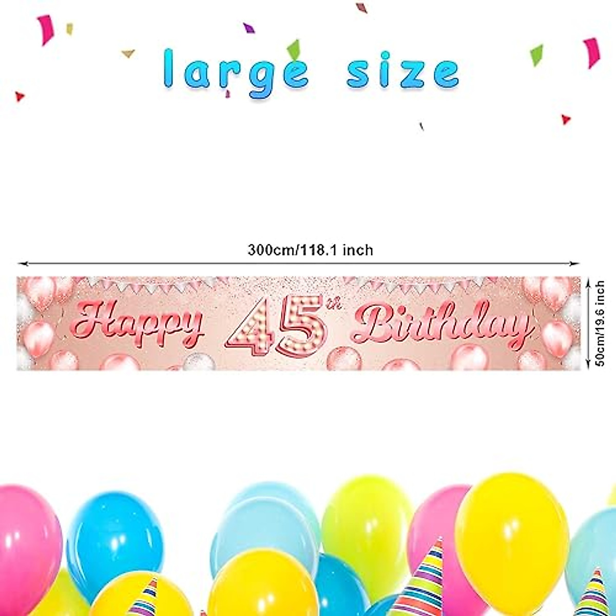 Happy 45th Birthday Rose Gold Banner Backdrop Cheers to 45 Years Old Confetti Balloons Theme Decor for Women 45 Years Old Pink Birthday Party Supplies Bday Decorations Gift Background Favors Glitter