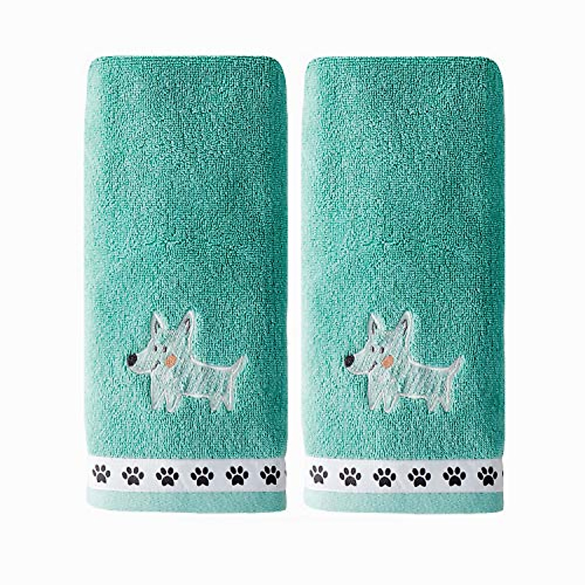 SKL Home by Saturday Knight Ltd. Scribble Pup 2 Pc Hand Towel Set, Jade