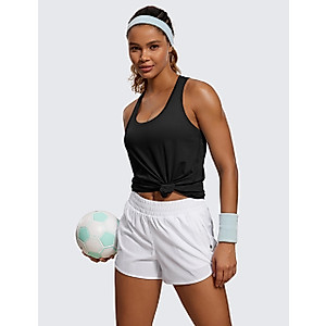 CRZ YOGA Womens Pima Cotton Racerback Workout Tank Tops Scoop Neck Athletic Loose Sleeveless Shirts Black Large
