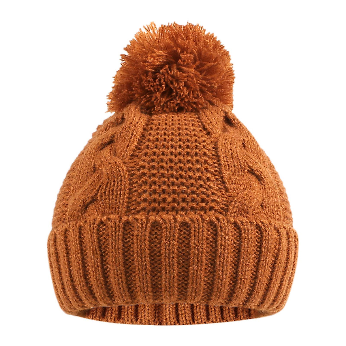 JANGANNSA Winter Knit Baby Hat Twist Warm Beanie for Boys Girls Infant Toddler Baby Beanie with Pompom (0-6 Months, Chocolate)