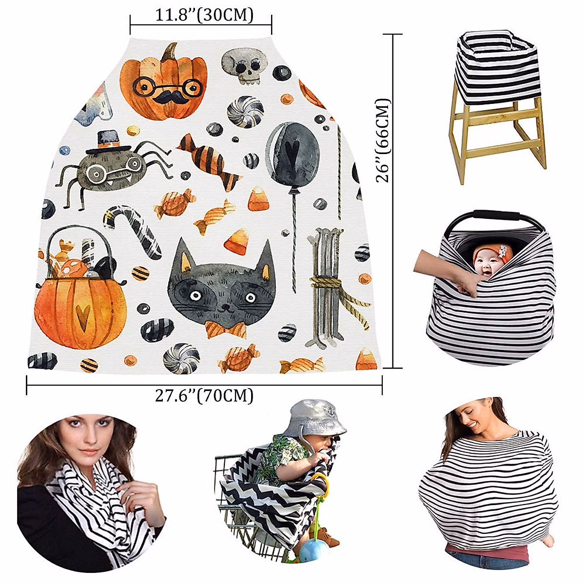Nursing Cover Breastfeeding Scarf,Funny Halloween Cute Cartoon Pumpkin Spooky Ghost Baby Car Seat Covers for Newborns,Multi-use Cover Ups for Stroller High Chair Shopping Cart
