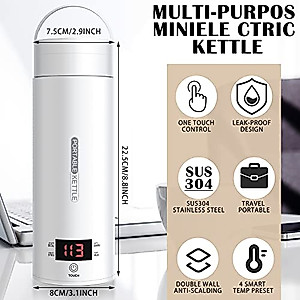 Travel Kettle Electric Small Stainless Steel Portable Electric Kettle for Boiling Water Travel Tea Kettle Automatic Shut off Dry Protection 4 Preset Heat Setting 500ml Hot Water Kettle for Coffee