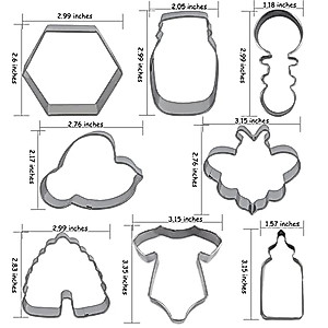 Fangleland Bee Themed Cookie Cutters, 8 Pack Bumble Bee Baking Molds Stainless Steel Biscuit Sandwich Cake Cutter Set for Baby Shower Party Supplies Favors