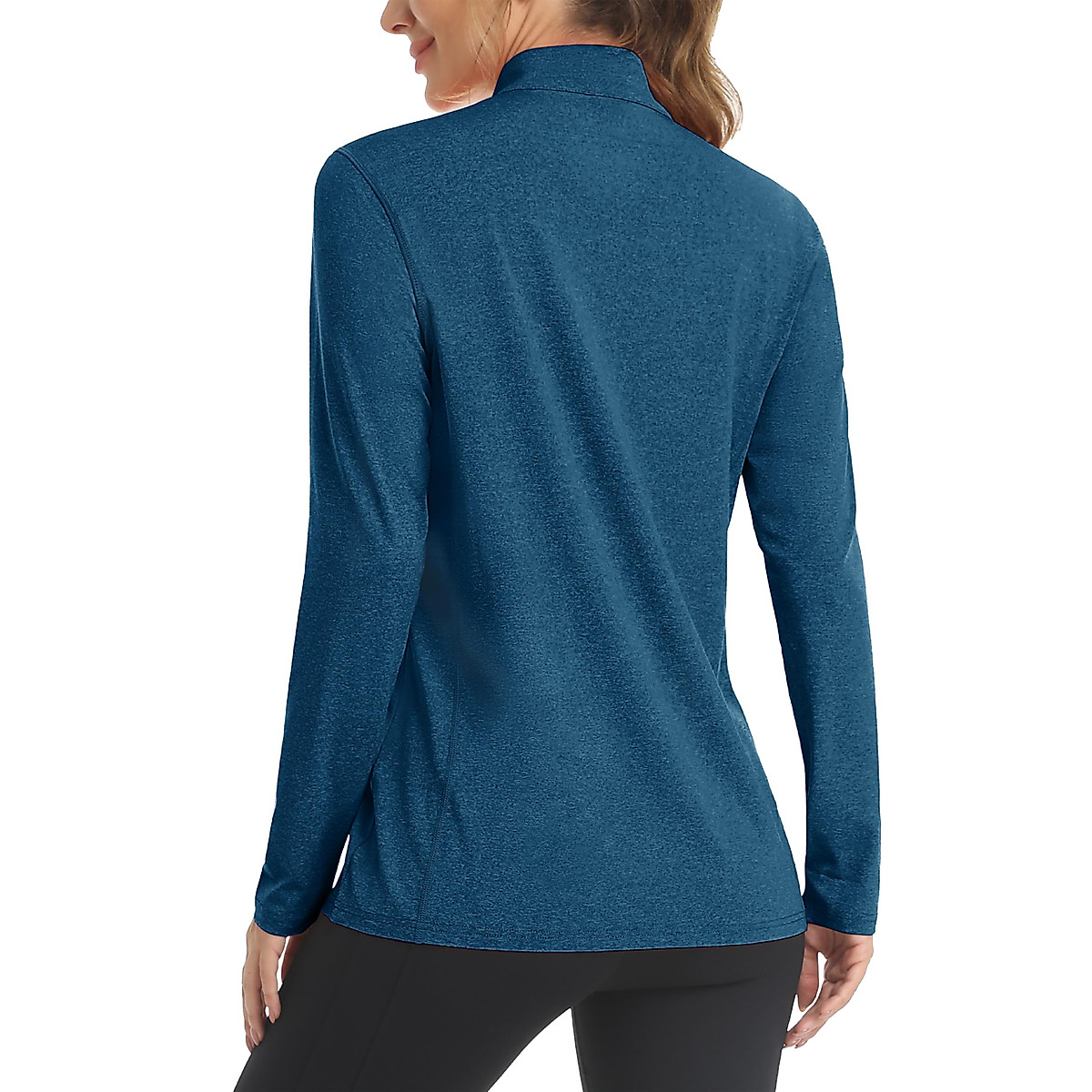 MAGCOMSEN Women's Shirts Long Sleeve 1/4 Zip UPF50+ Sun Protection Quick Dry Hiking Workout Athletic Shirt Dark Blue M