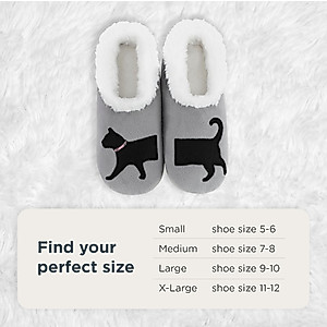 Snoozies Pairable Slipper Socks - Funny House Slippers for Women, Non-Slip Fuzzy Slipper Socks - Black Cat - Medium