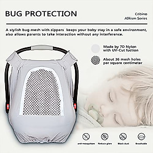Cribino Car Seat Covers for Babies, Infant Car seat Cover, Canopy with Breathable Peekaboo, Pivacy Sun Shade & Bug Net for Newborn, Carrier Covers for Boys Girls Spring Summer Baby Shower Gifts(Grey)