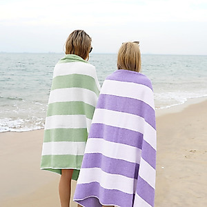 CLOWOOD Plush Oversized Beach Towel - Cotton 40 x 72 Inch Large Thick Purple Striped Cabana Pool Swimming Towel