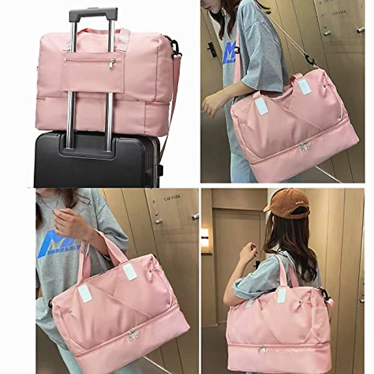 Ancorfy Sports Gym Bag with Shoes Compartment Travel Duffel Bag with Dry Wet Separated Pocket Overnight Bag Weekender Bag Training Handbag Yoga Bag for Men and Women - Pink