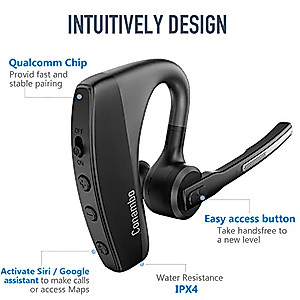 Conambo K10C Bluetooth Headset V5.1, Bluetooth Earpiece with CVC8.0 Dual Mic Noise Cancelling Handsfree Headset 16h Talk Time Wireless Headset for iPhone Android Cellphones Trucker Driver Office Work