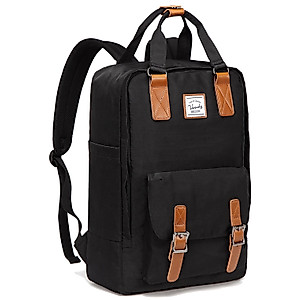 VASCHY School Backpack for Men and Women, Unisex Vintage Water Resistant Casual Daypack Rucksack Bookbag for College Fits 15inch Laptop Black