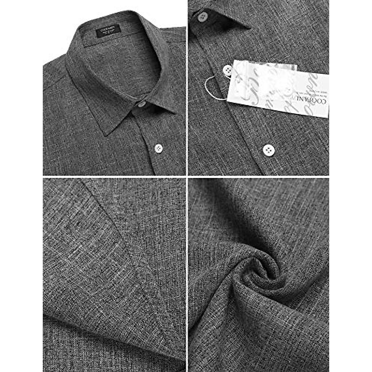 COOFANDY Mens Shirt Chambray Oxford Dress Business Work, Black, X-Large, Short Sleeve