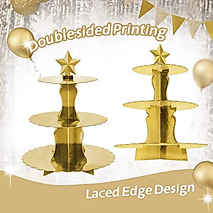 5 Pieces Dessert Table Display Set, DAFURIET Cardboard Cupcake Stand Holder/3 Tier Cup Cake Tower with Serving Tray for Birthday, Tea Party and More