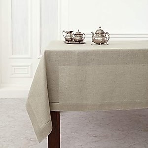 Solino Home Pure Linen Tablecloth – Natural 60 x 90 Inch – 100% Linen Classic Hemstitch Tablecloth for Summer, Wedding, Indoor, Outdoor – Handcrafted from European Flax