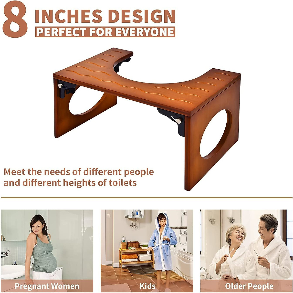 BQYPOWER Toilet Stool, Bamboo 8 Inch Toilet Potty Stool, Foldable Bathroom Poop Stool with Non-Slip Mat for Adults Children…