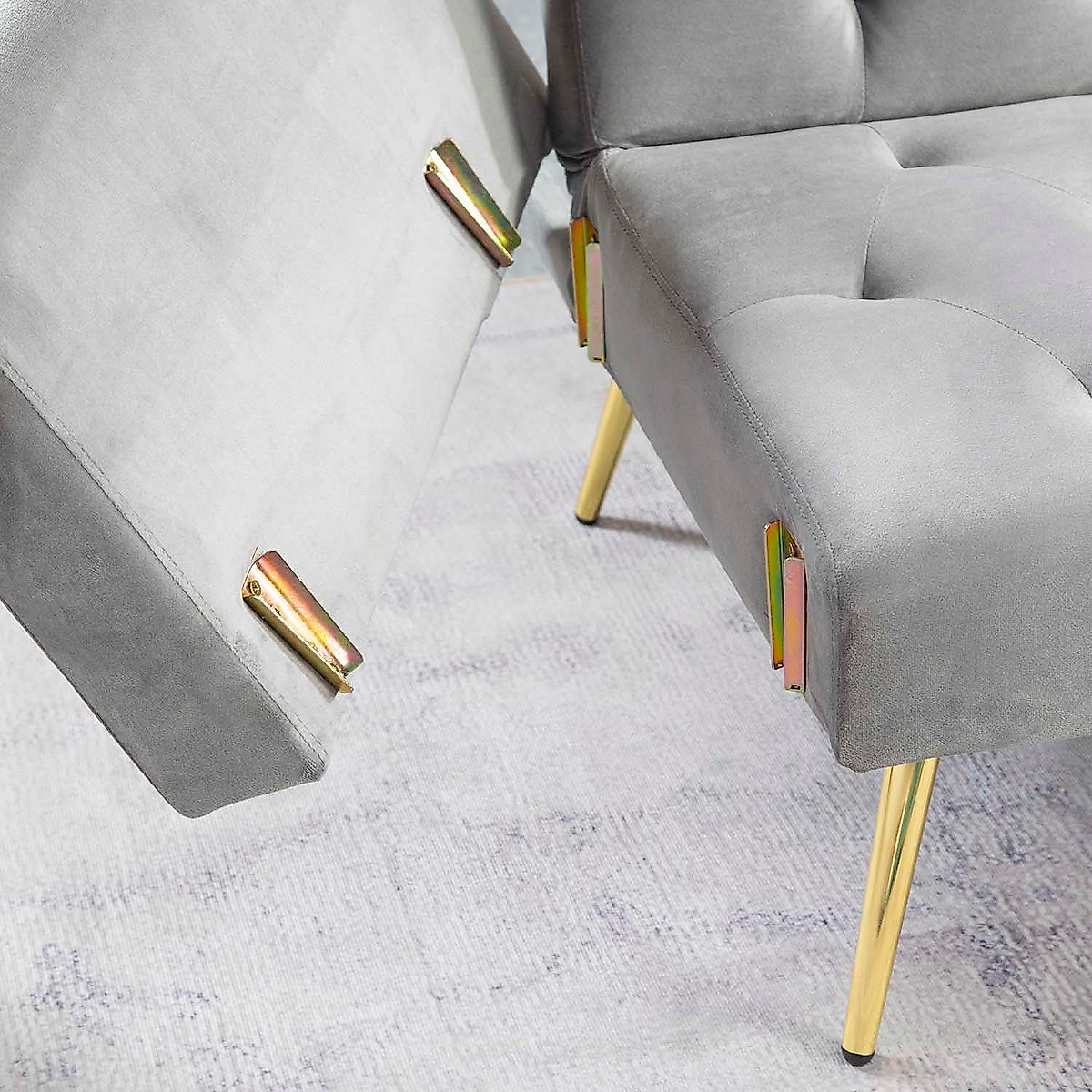 RIDFY Velvet Sofa Bed Futon with 2 Pillows, Modern Convertible Sleeper Couch, Folding Upholstered Recliner Loveseat, 3-Angle Adjustable, 2-in 1Memory Foam Living Seat for Office Studio (Grey)