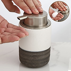 Ceramic Foam Hand Soap Dispenser, 12Oz Countertop Lotion Dispensers for Bathroom with Easy-to-Press Pump, Refillable Liquid Lotion Hand Soap Dispenser, Dish Soap Dispenser for Kitchen