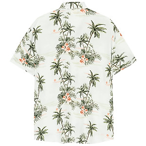 SURF CUZ Mens Hawaiian Shirts Short Sleeve Stretch Loose Fit Casual Aloha Shirt Vacation Mens Tropical Button Down Beach Shirts(White-Coconut Tree,Medium)