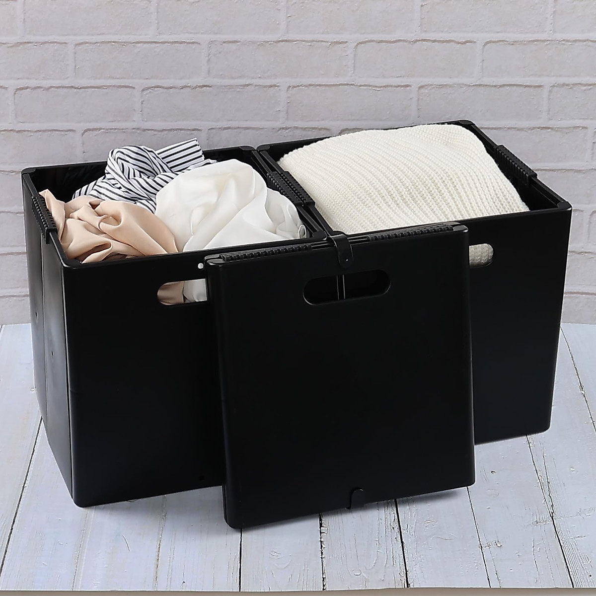 Wekioger 4-Pack Plastic Foldable Cube Storage Bins, Collapsible Storage Cubes Bin Organizer, Black