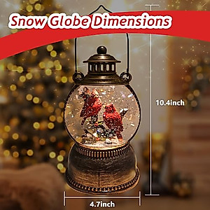 Christmas Snow Globe Lantern, Lighted Water Lantern with Music and 6 Hour Timer, USB Lined/Battery Powered Singing Lantern, Christmas Decor Gifts - Two Red Cardinals 10.4 in.