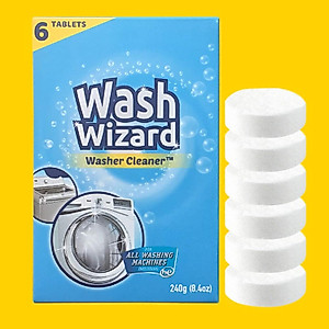WASH WIZARD - Washing Machine Cleaner - White 6 Tablets, Cleans Front Load and Top Load Washers Including HE, Safe For all Washer Components and Septic Tanks