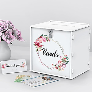 FCDECOR White Wedding Card Box with Lock, Gift Wedding Card Boxes for Reception, Greenery Rose DIY Wedding Envelope Money Card Box for Party Graduation Birthday Baby Shower Decorations