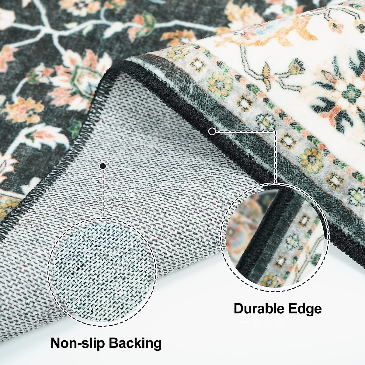 TOPRUUG Washable Runner Rug 2x12 - Hallway Runner Rug Kitchen Rugs and Mats Non Skid Washable Waterproof Carpet Runner for Living Room Bedroom Bathroom (Black, 2X12)