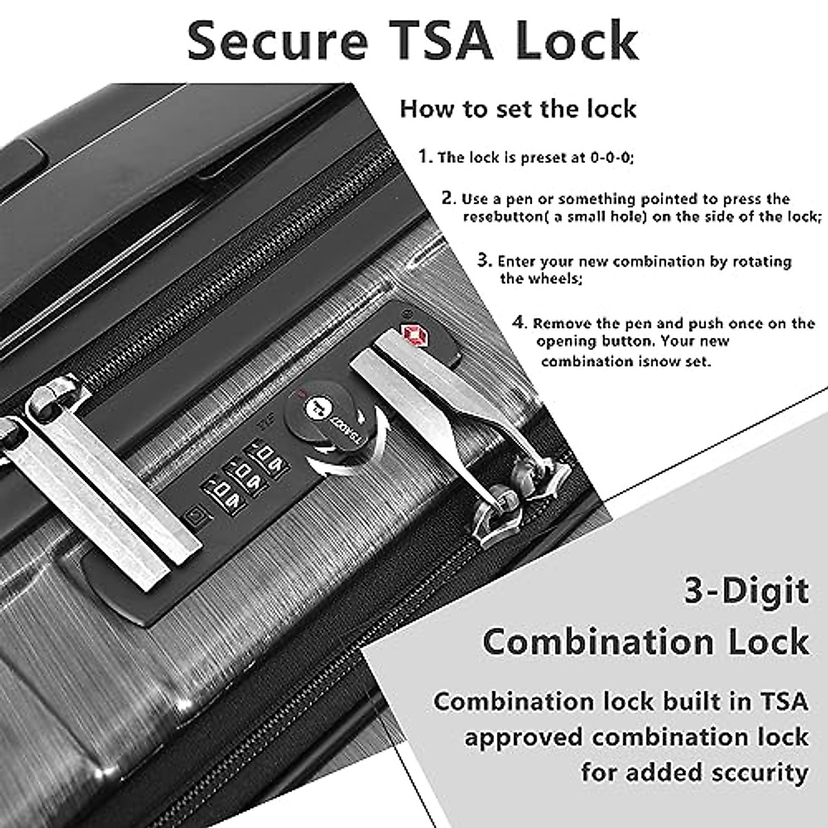 TydeCkare Luggage Set 3 Piece 20/24/28, 20" carry on with Front Pocket & 24/28" with Expandable, ABS+PC Suitcase with 4 Silent Wheels, TSA, YKK, Silver Grey